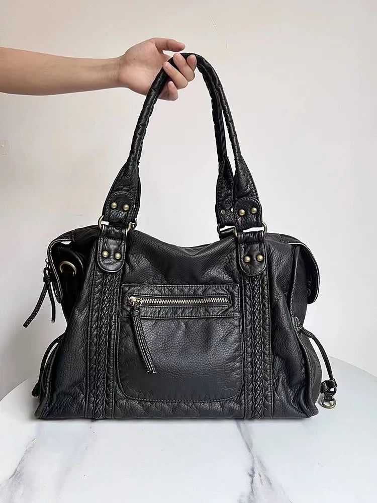 UrbanBraid Vintage Washed PU Leather Large Tote Bag – Handbags ...